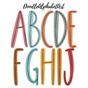 Boho Scribble Letters PNG Bundle With 10 Bohemian COLORS, Doodle ...