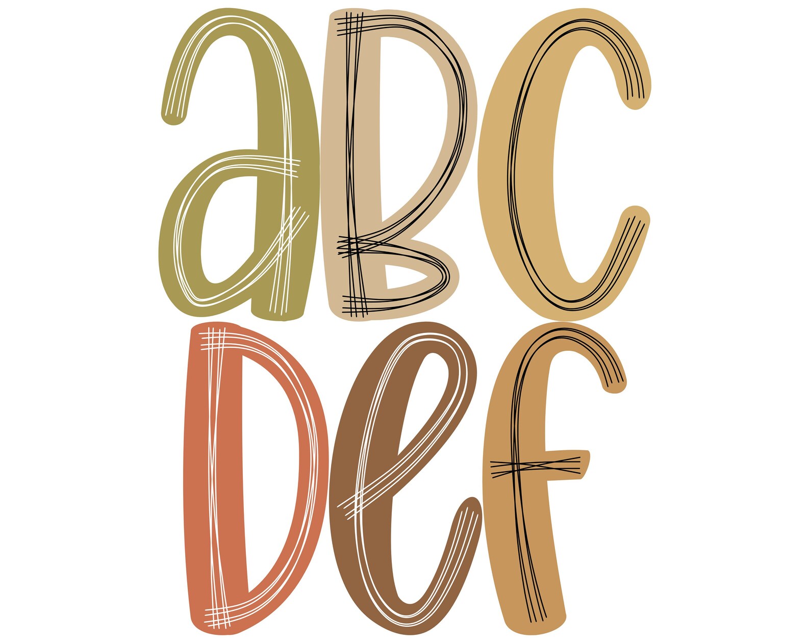 Scribble Letters Png in 6 COLORS Boho Chic Digital Doodle - Etsy