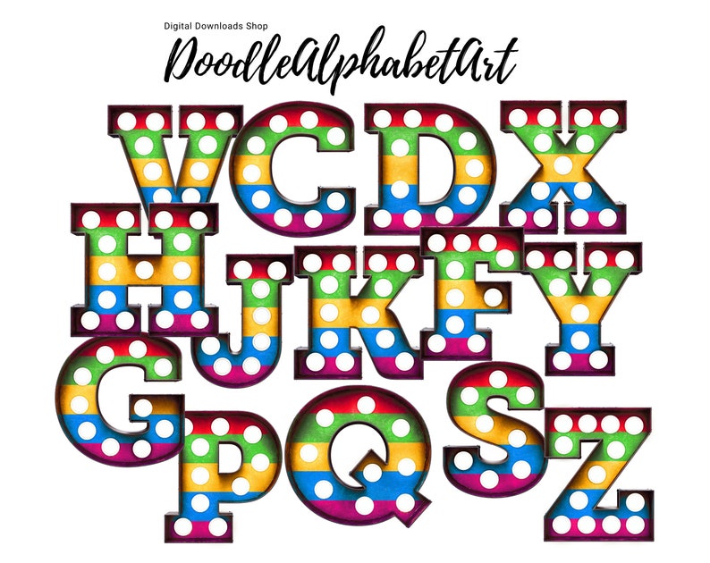 Rainbow Marquee Letters PNG. Boho Rainbow Marquee Digital - Etsy