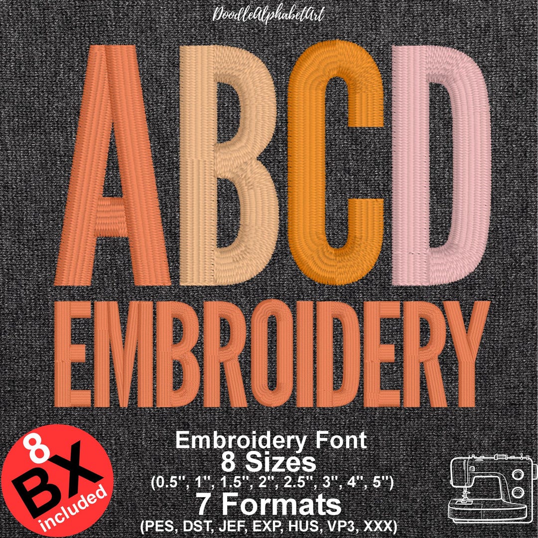 Satin Column Stitch League Gothic Embroidery Font, 8 Sizes 7 Formats ...