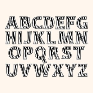 Zebra Print Alphabet PNG: Hand-drawn Doodle Letters & Numbers (digital ...