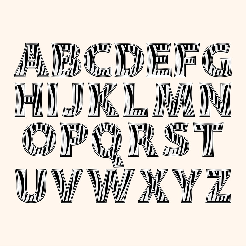 Zebra Print Digital Doodle Alphabet Letters Transparent Pngs - Etsy