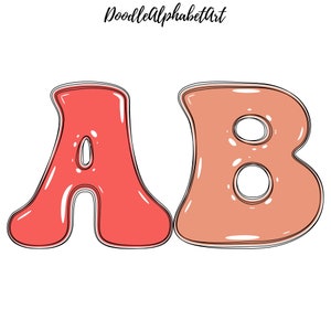 Boho Scribble Retro Groovy Doodle Alphabet, 3D Inflated Letters PNG ...