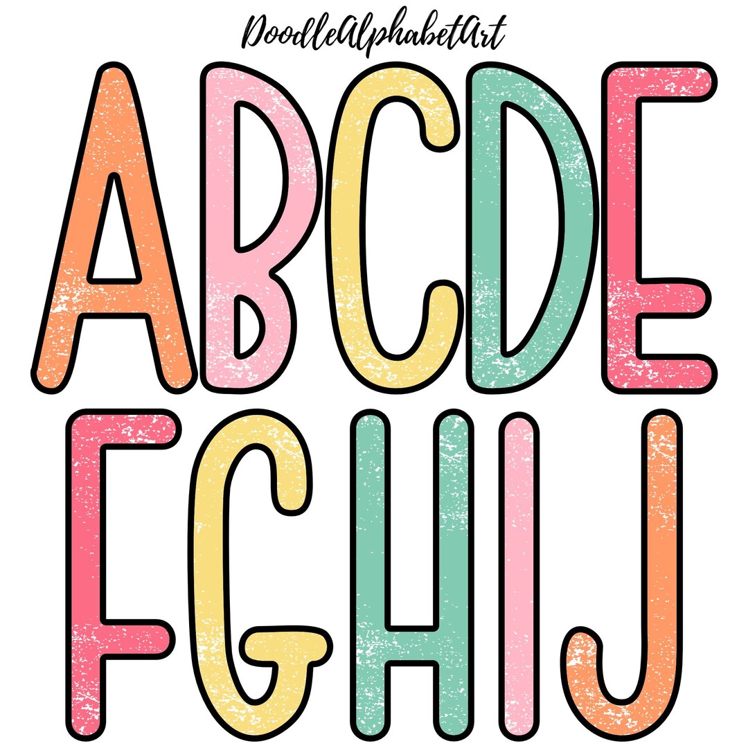 Grunge Doodle Letters PNG Bundle, 5 Alphapacks, Distressed Font in ...