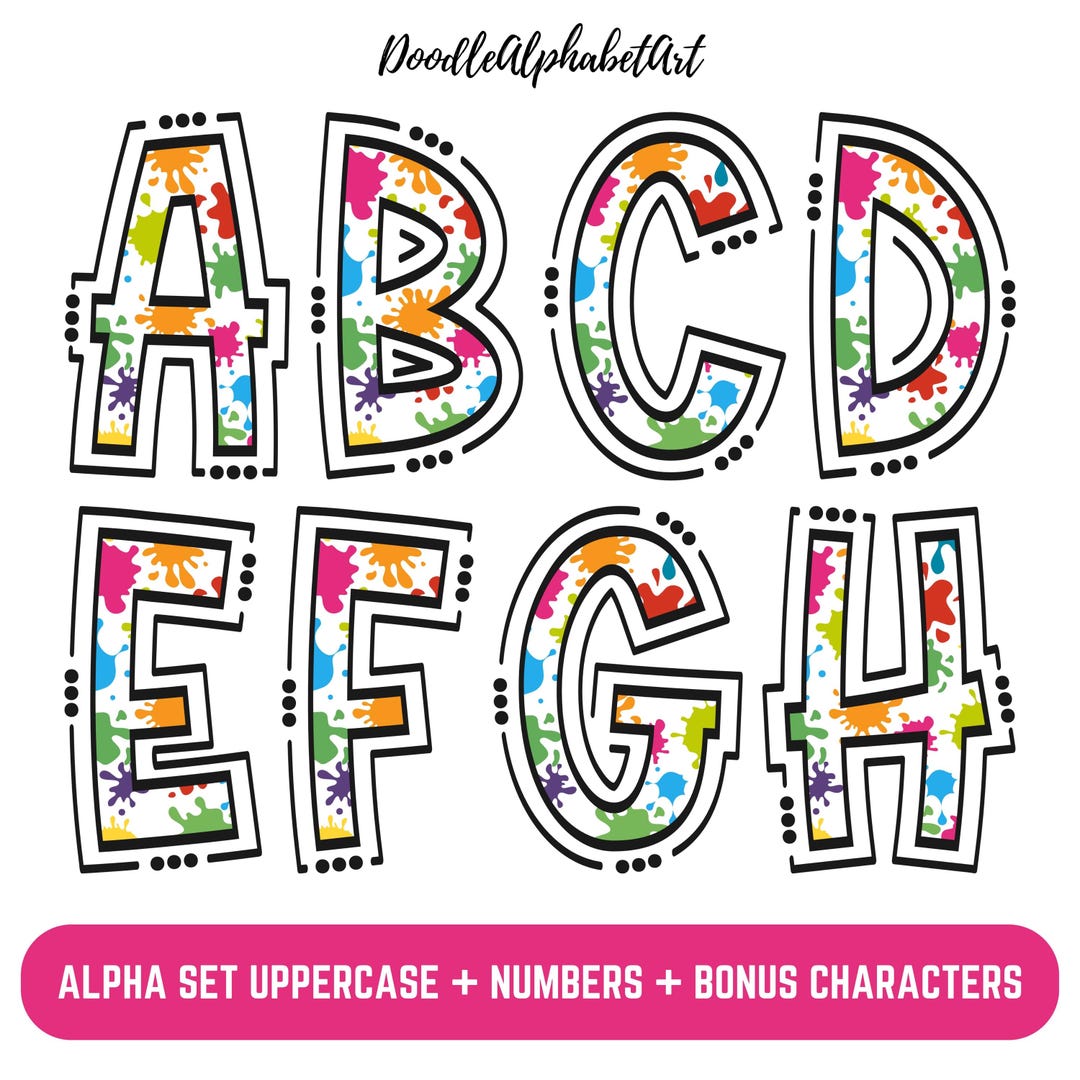 Paint Splatter Doodle Alphabet PNG: Hand-drawn Letters (digital ...