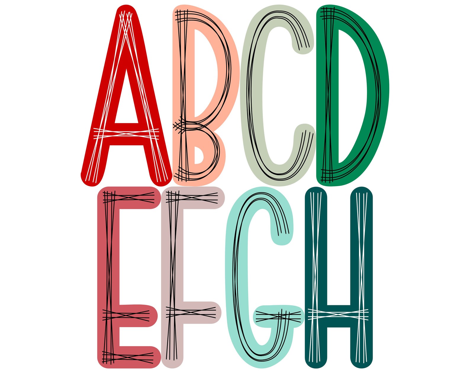 Scribble Letters PNG in 8 Colors Rosso Corsa Light Salmon - Etsy