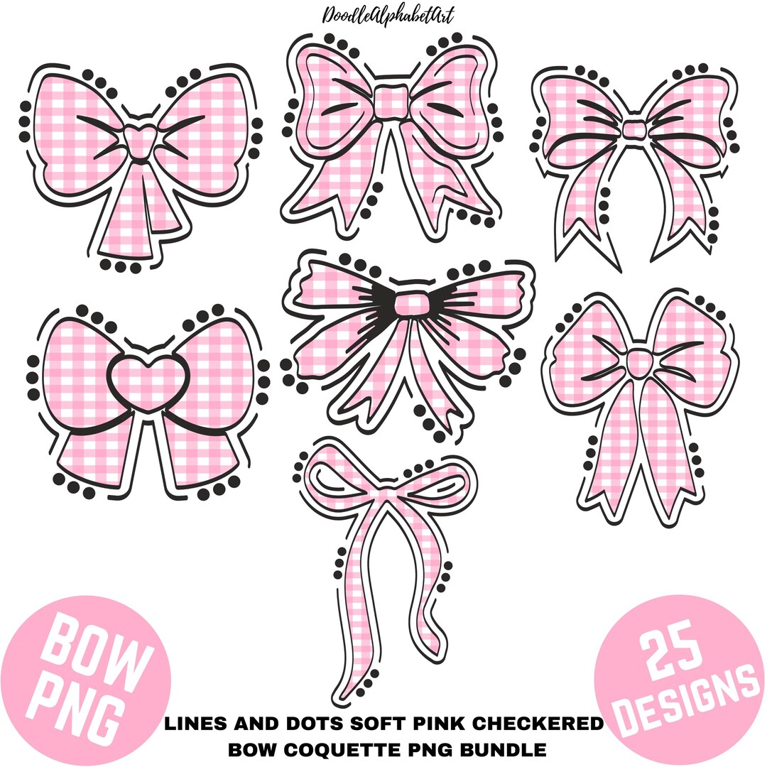 Soft Pink Checkered Bow Coquette Cliparts PNG Bundle, Pink Checkerboard ...