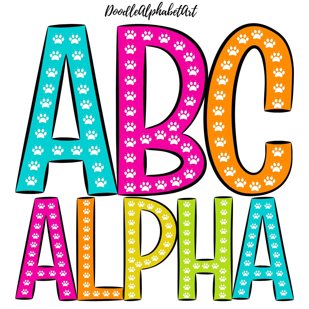 Cat Paw Letters PNG Bundle, Dark and Vibrant Color, 5 Alpha Sets, Cat ...