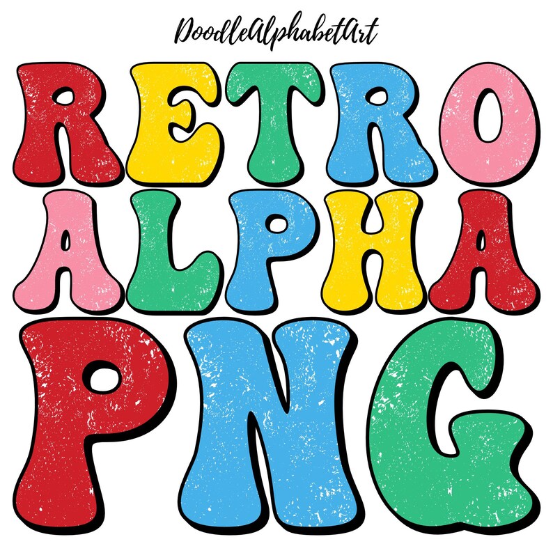 Retro Groovy Alphabet PNG: Distressed Grunge Letters (digital Download ...