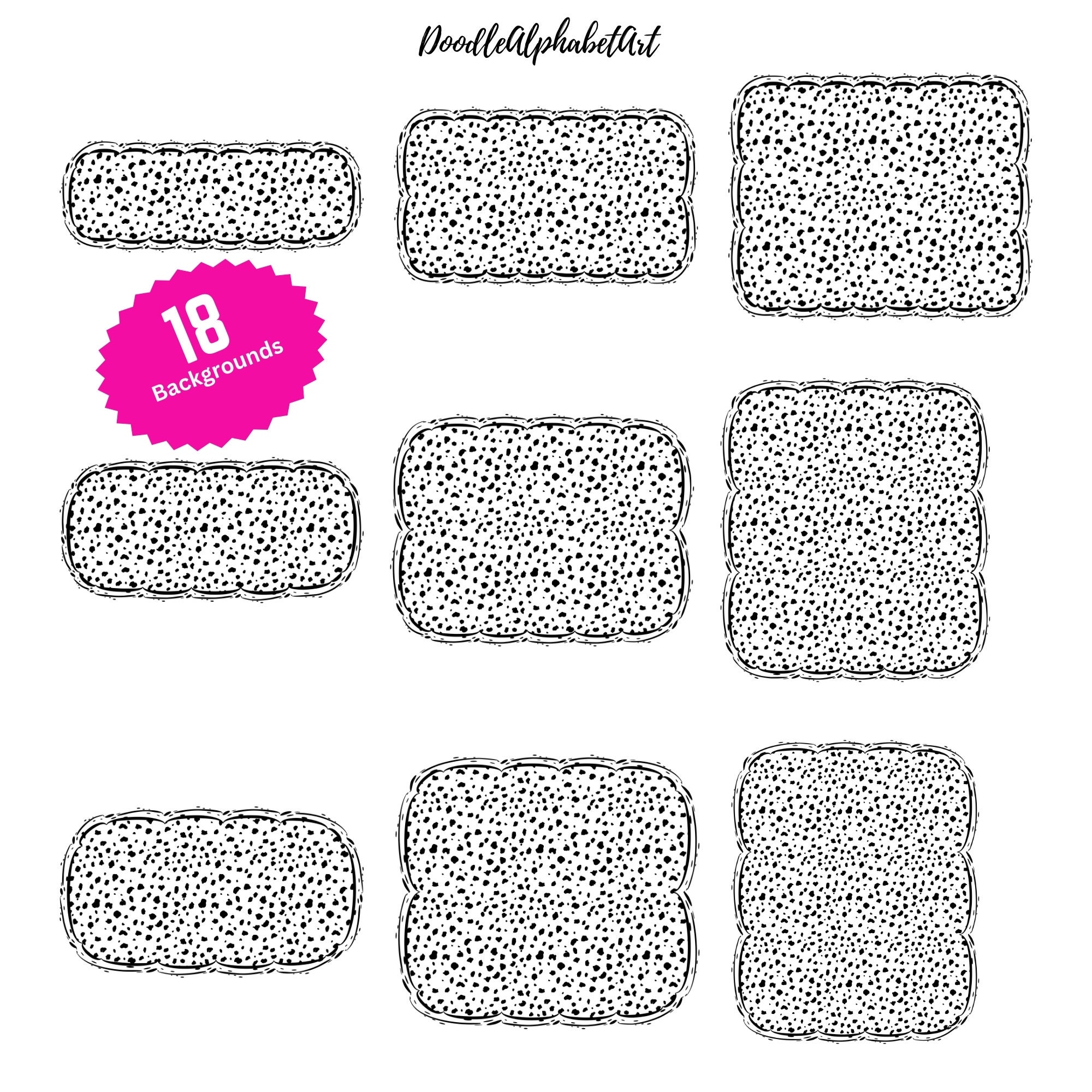 Dots Alphabet Doodle PNG Bundle: Dalmatian Backgrounds & Script Font ...