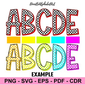 Checkered Doodle Alphabet: Retro Fillable Letters (digital Download) - Etsy