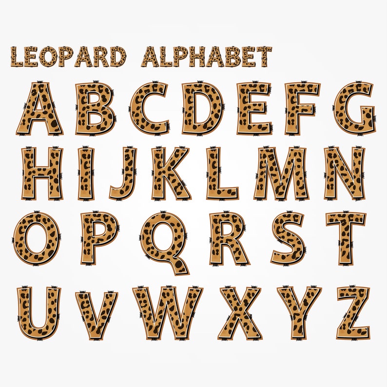 Leopard Print Doodle Digital Alphabet Letters Transparent - Etsy