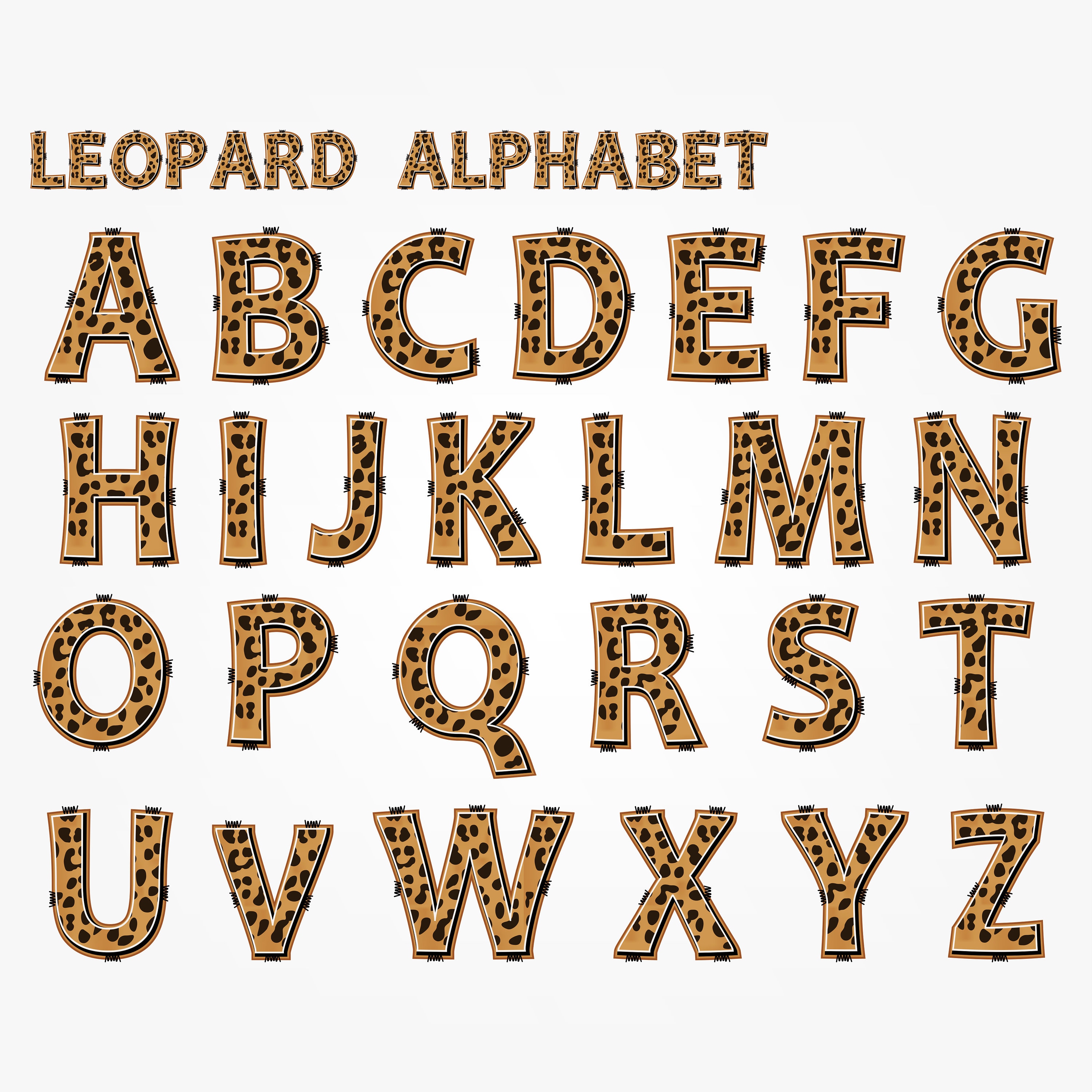 Leopard Print Doodle Digital Alphabet Letters Transparent - Etsy