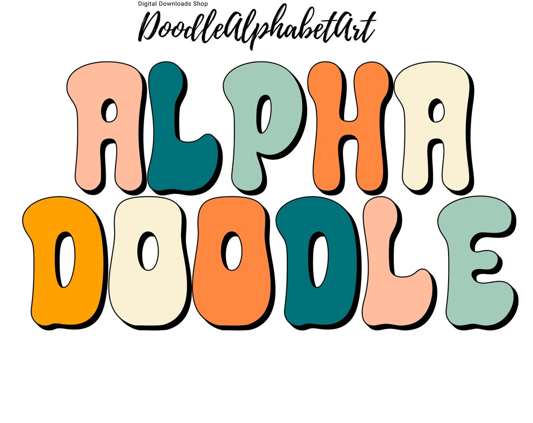 Boho Retro Alphabet Set Letters Png in 6 Colors, Boho Retro Doodle ...