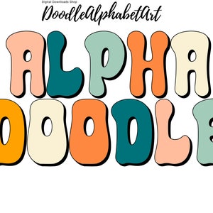 Boho Retro Alphabet Set Letters Png in 6 Colors, Boho Retro Doodle ...