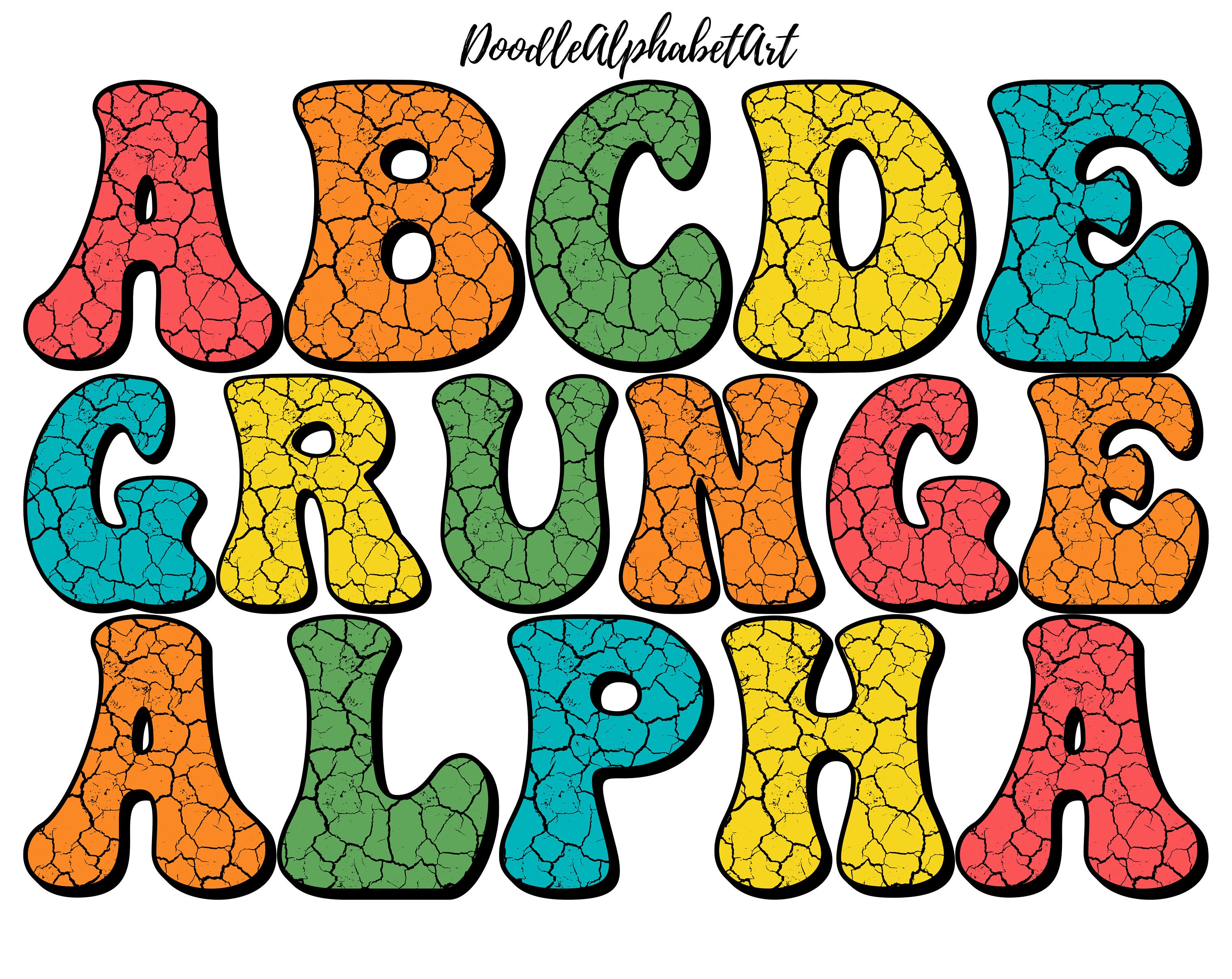 Grunge Alphabets Letters PNG Bright Colors Groovy Retro - Etsy