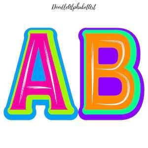 Cheerful Funky Bold Retro Colorful Alphabet Letters PNG Bundle, Bright ...