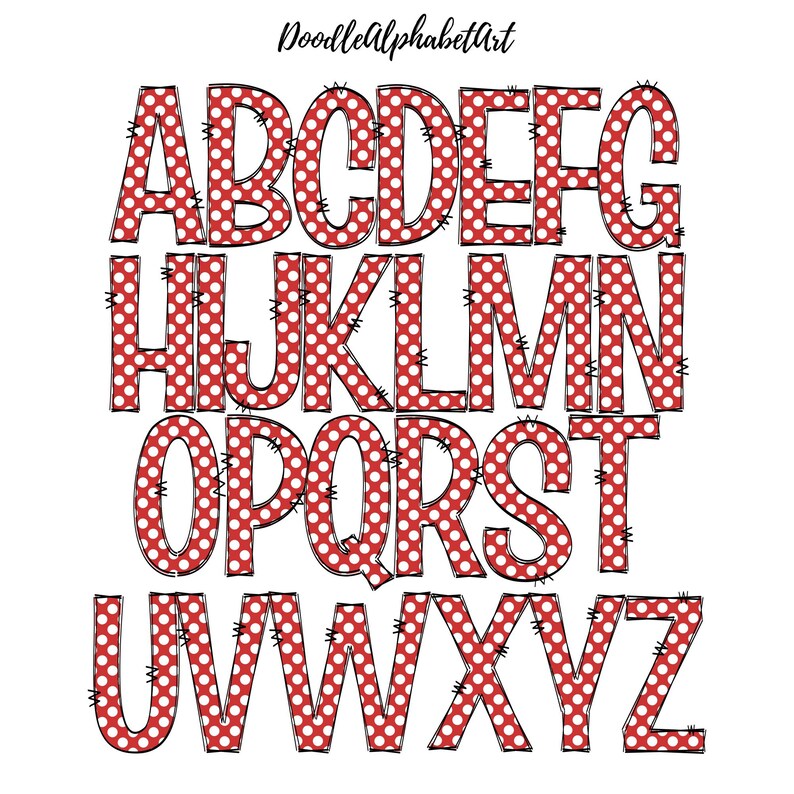 Christmas Letters PNG, 5 Alpha Sets, Christmas Doodle Alphabet Dots PNG ...