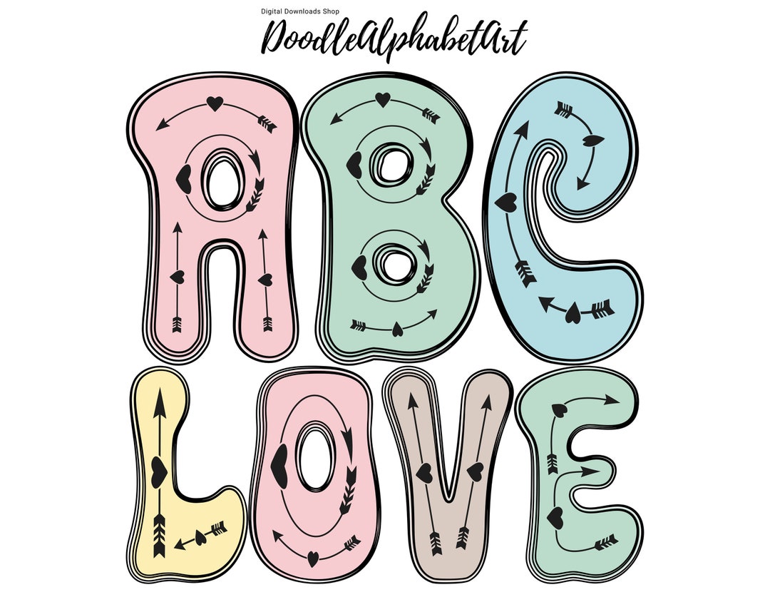 Love Doodle Alphabet PNG, Love Heart Arrow, Pastel Love Color, Scribble ...