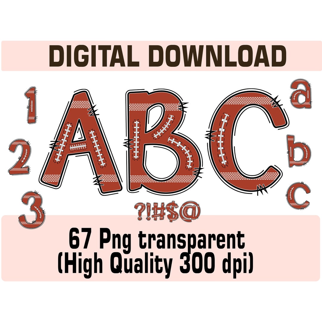 American Football Doodle Alphabet Letters PNG Bundle, Sublimation ...