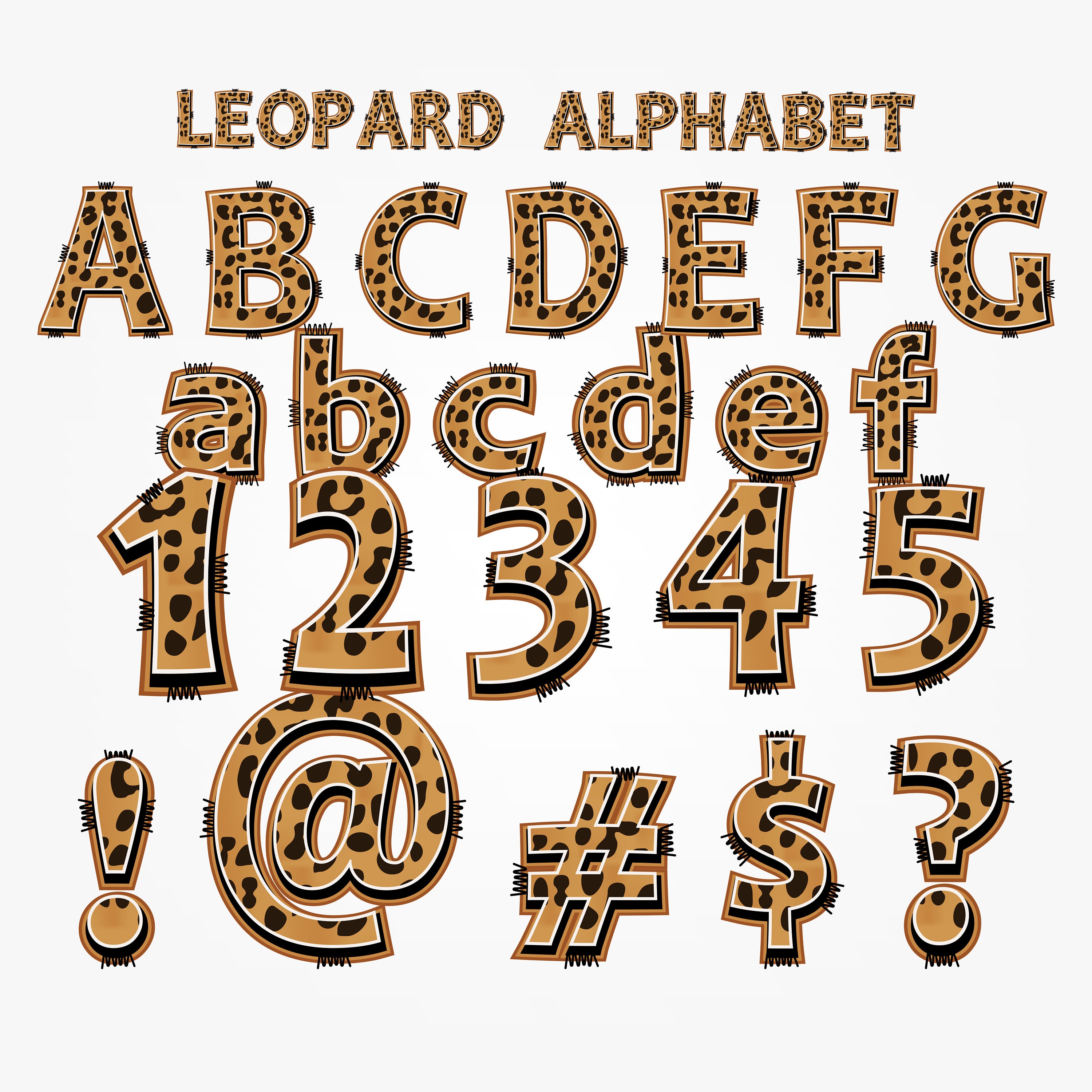 Leopard Print Doodle Digital Alphabet Letters Transparent - Etsy