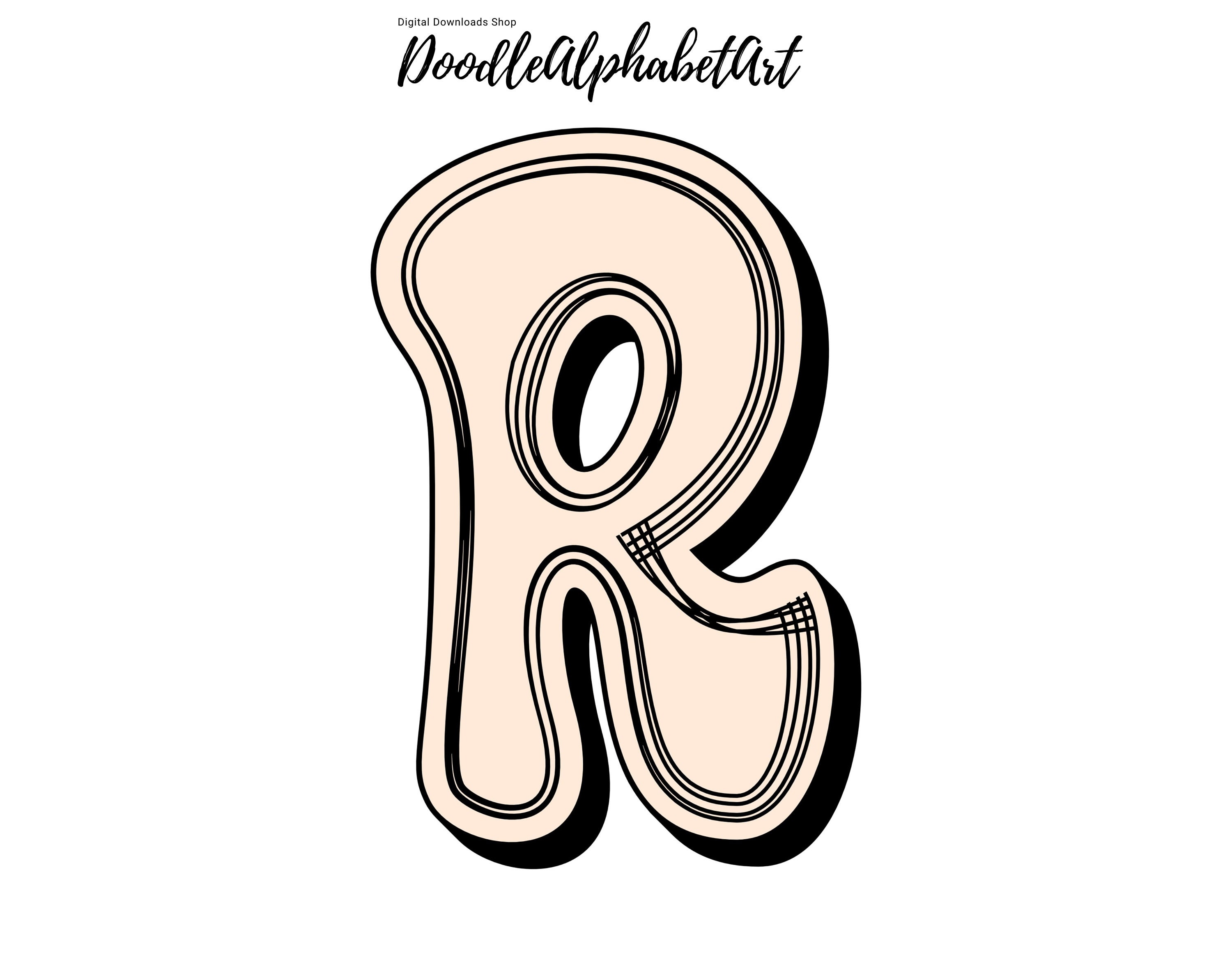 Scribble Retro Groovy Alphabet PNG Set Peach Blossom Color - Etsy