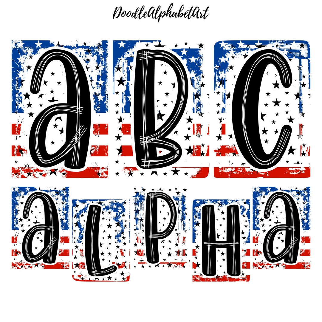 Patriotic Stars Background With Black & White Scribble Alphabet ...
