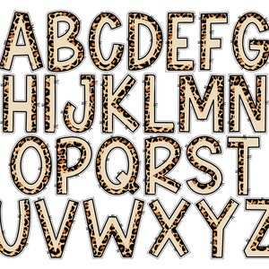 Half Leopard Boho Doodle Alphabet Letters PNG Bundle, Boho Sublimation ...