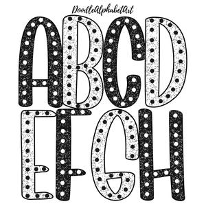 Black and White Doodle Alphabet Letters PNG, 2 Alpha Sets Digital ...