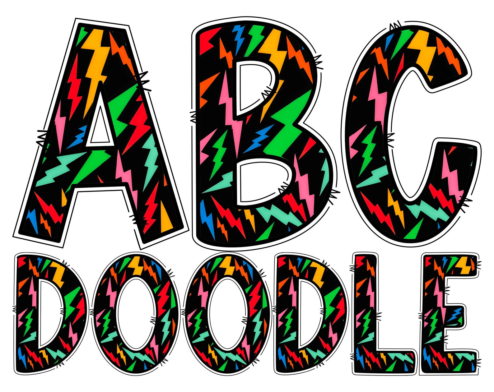 Colorful Retro Bolt Digital Alphabet Letters PNG Hand Drawn - Etsy