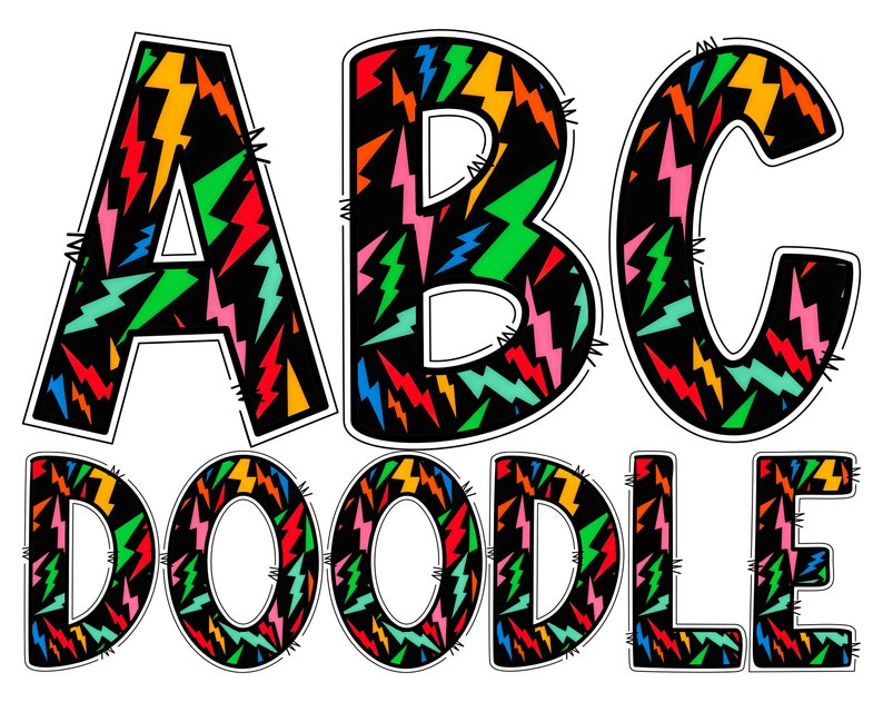 Colorful Retro Bolt Digital Alphabet Letters PNG Hand Drawn - Etsy