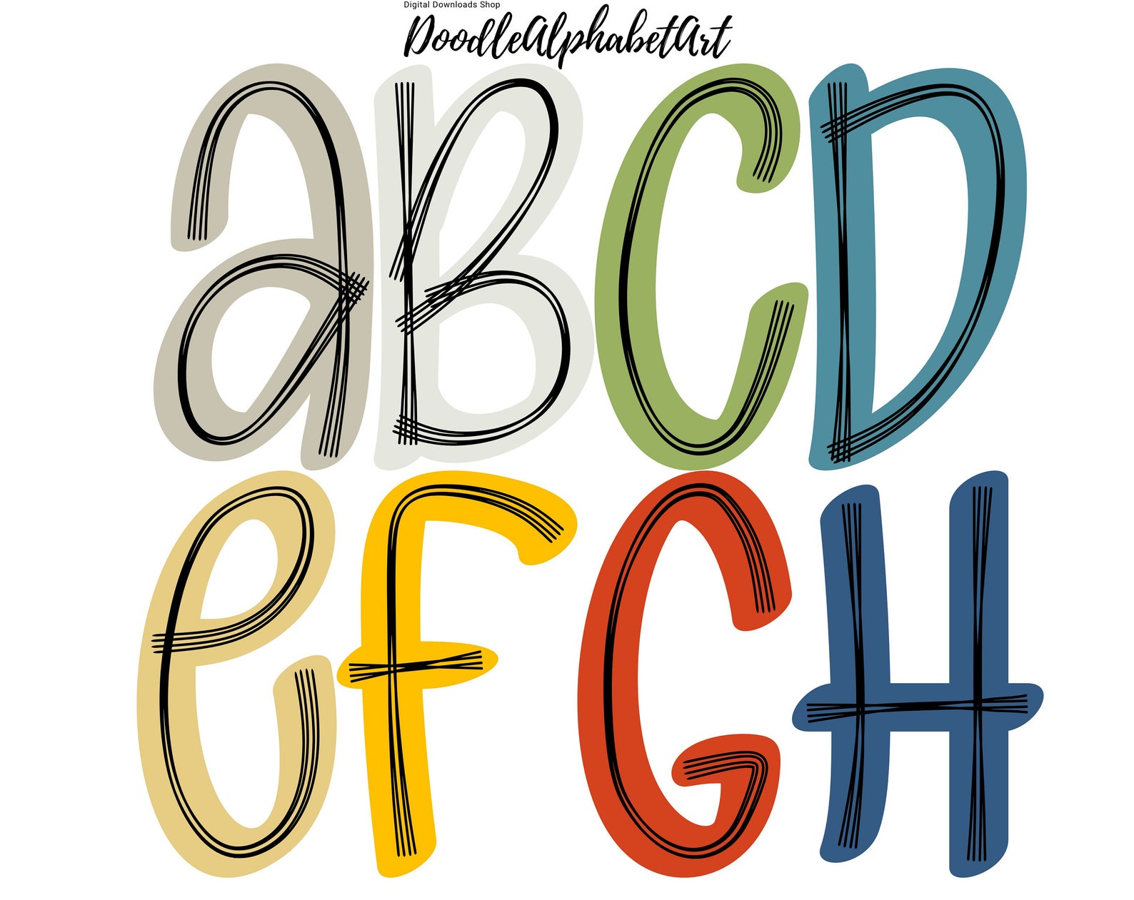 Scribble Alphabet PNG Bundle: 9 Sets Doodle Letters (digital Download ...