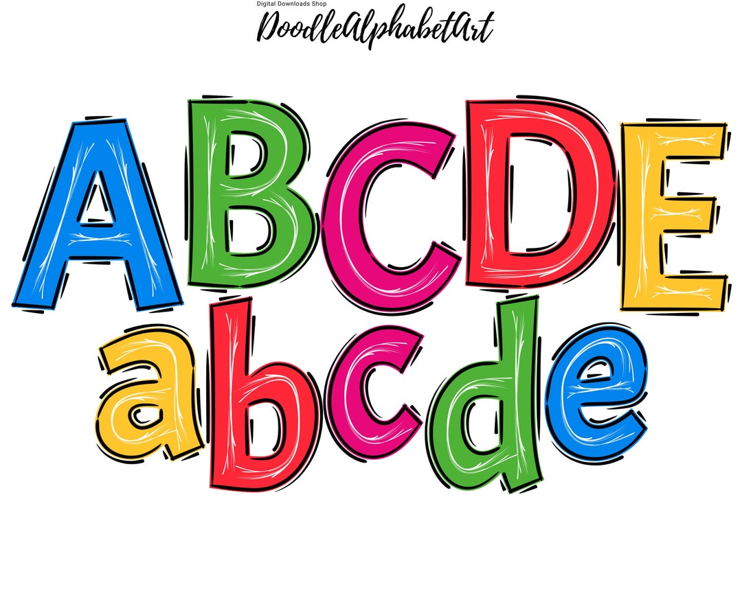 Boho Rainbow Scribble Alphabet Letters PNG, a Hand Drawn Doodle ...