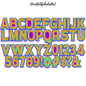 Cheerful Funky Bold Retro Colorful Alphabet Letters PNG Bundle, Bright ...