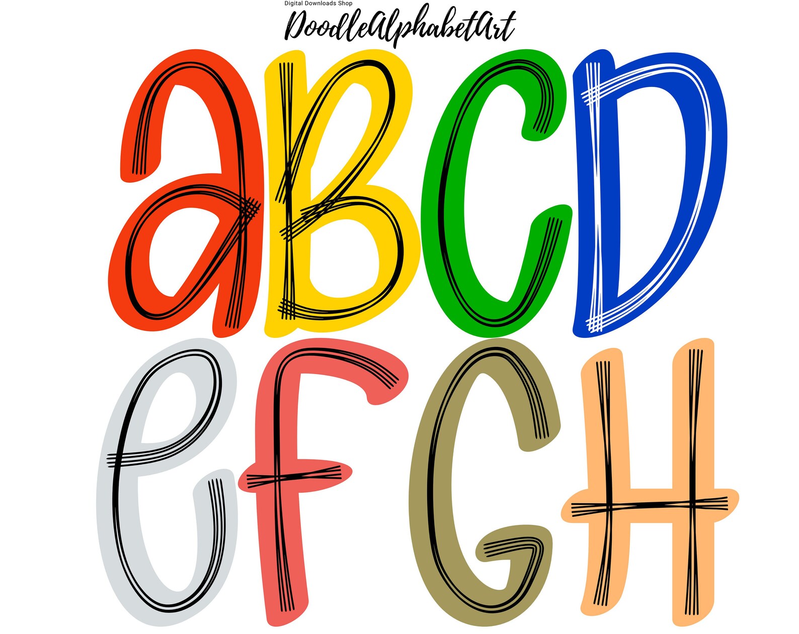 Scribble Alphabet PNG Bundle: 9 Sets Doodle Letters (digital Download ...