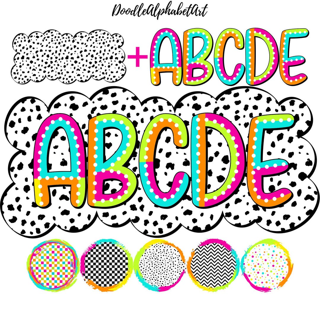 Polka Dot Alphabet PNG Bundle: Funky Font & Dalmatian Backgrounds ...