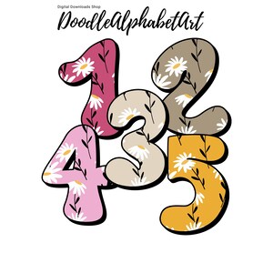 Groovy Daisy Flowers Letters PNG in 5 Alpha Set, Doodle Spring Floral ...