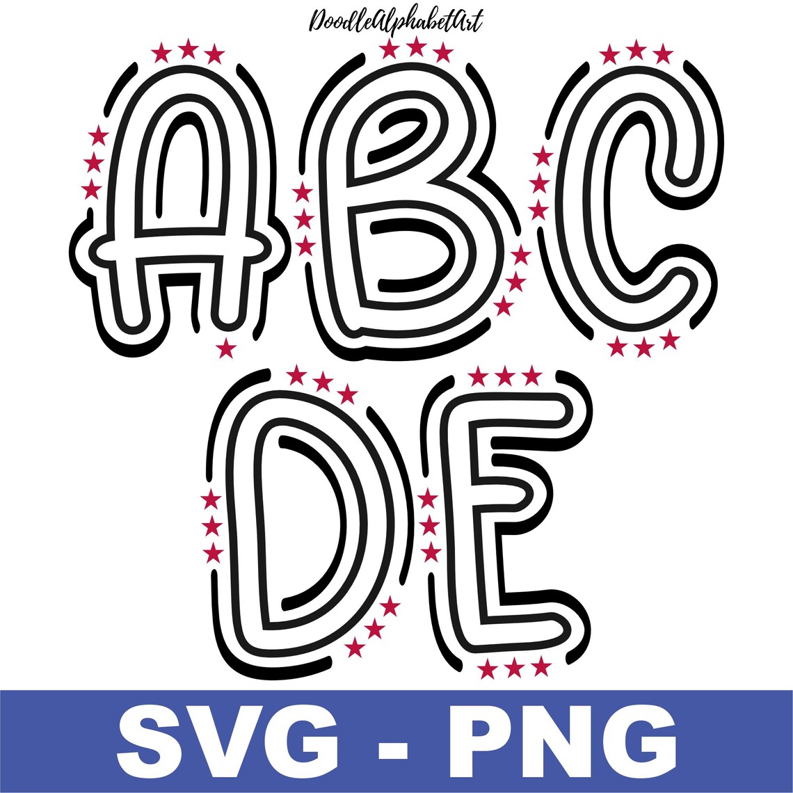 Blank Fillable Lines and Stars Doodle Alphabet SVG PNG, Editable ...