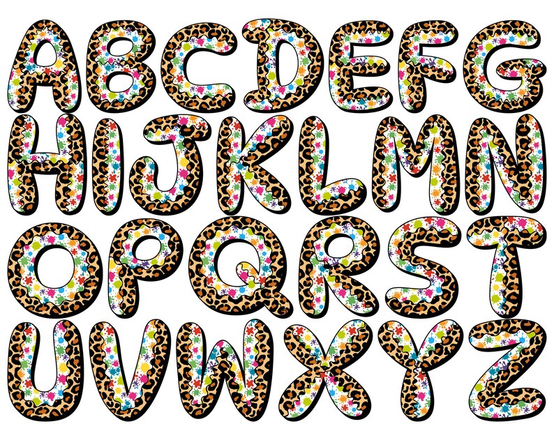 Half Leopard Paint Splats Curve Wave Line Alphabet Letters - Etsy