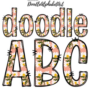 Daisy Flower Doodle Alphabet PNG in Vivid Tangerine Color - Etsy
