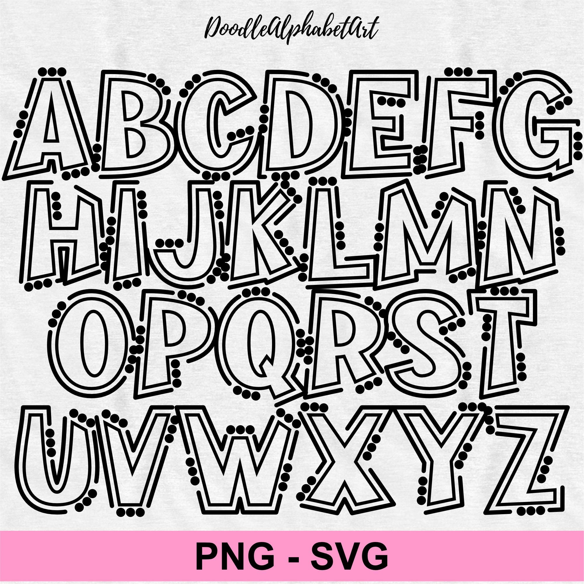 Fill Your Own Colors With Lines & Dots Doodle Alphabet PNG SVG Bundle ...