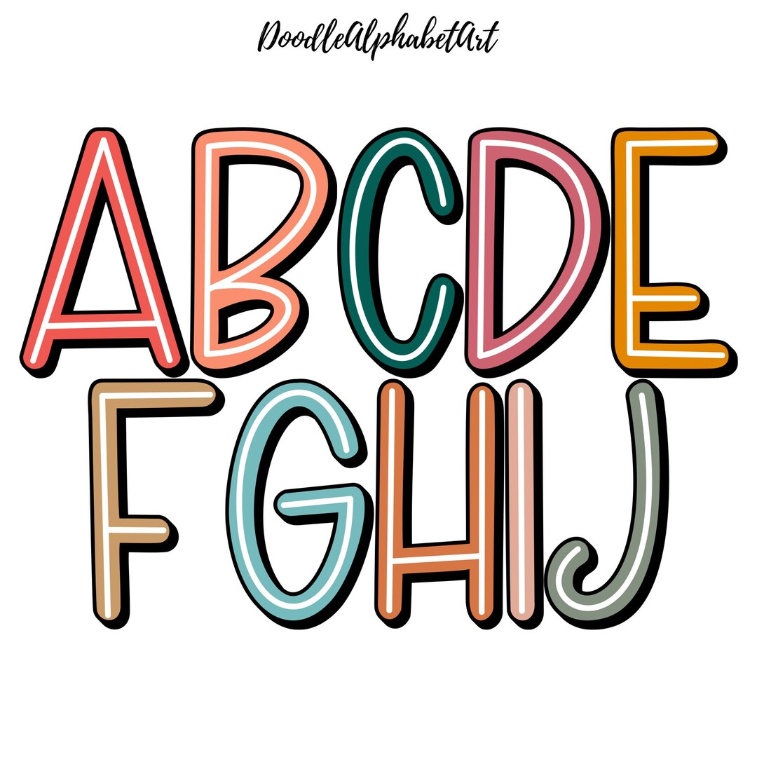 Hand-drawn White Centerline Letters PNG Bundle | 10 BOHO Color Schemes ...