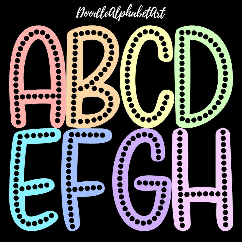 Pastel Doodle Alphabet PNG Bundle: Black Dots, Handwritten Font ...
