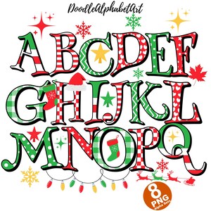 Christmas Doodle Alphabet PNG Bundle | 8 Letter Sets + Clipart for DIY ...