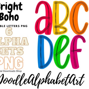 Bright Boho Scribble Letters PNG in 6 COLORS Doodle Alphabet - Etsy
