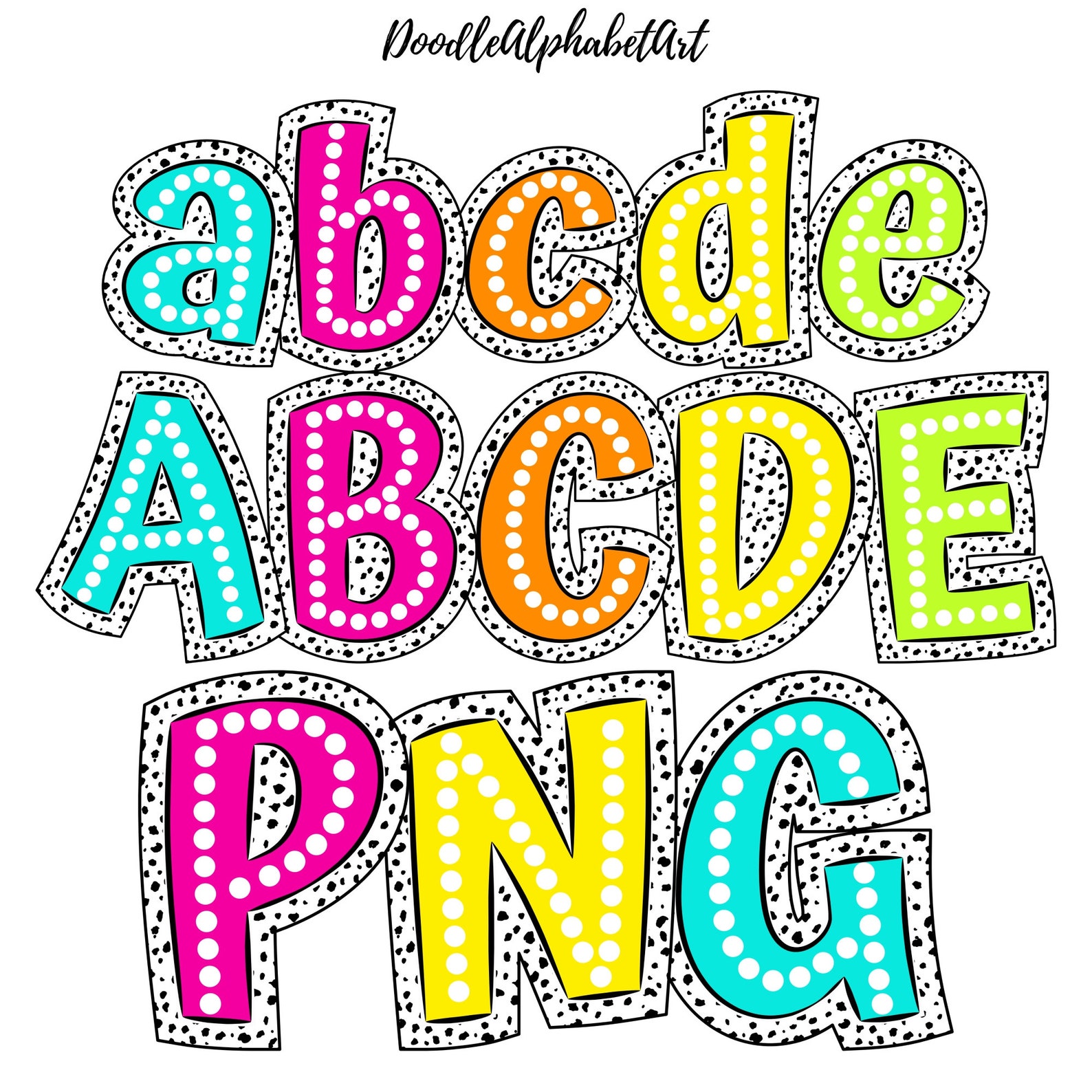 Dalmatian Dots Alphabet PNG Bundle: Bright Color Marquee Letters ...