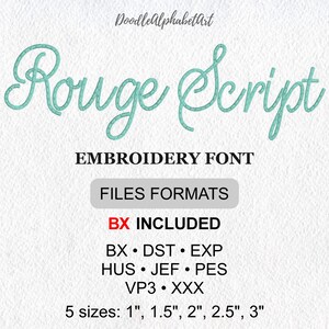 Rouge Script Embroidery Font Alphabet, 5 Sizes 7 Formats + BX, Satin ...