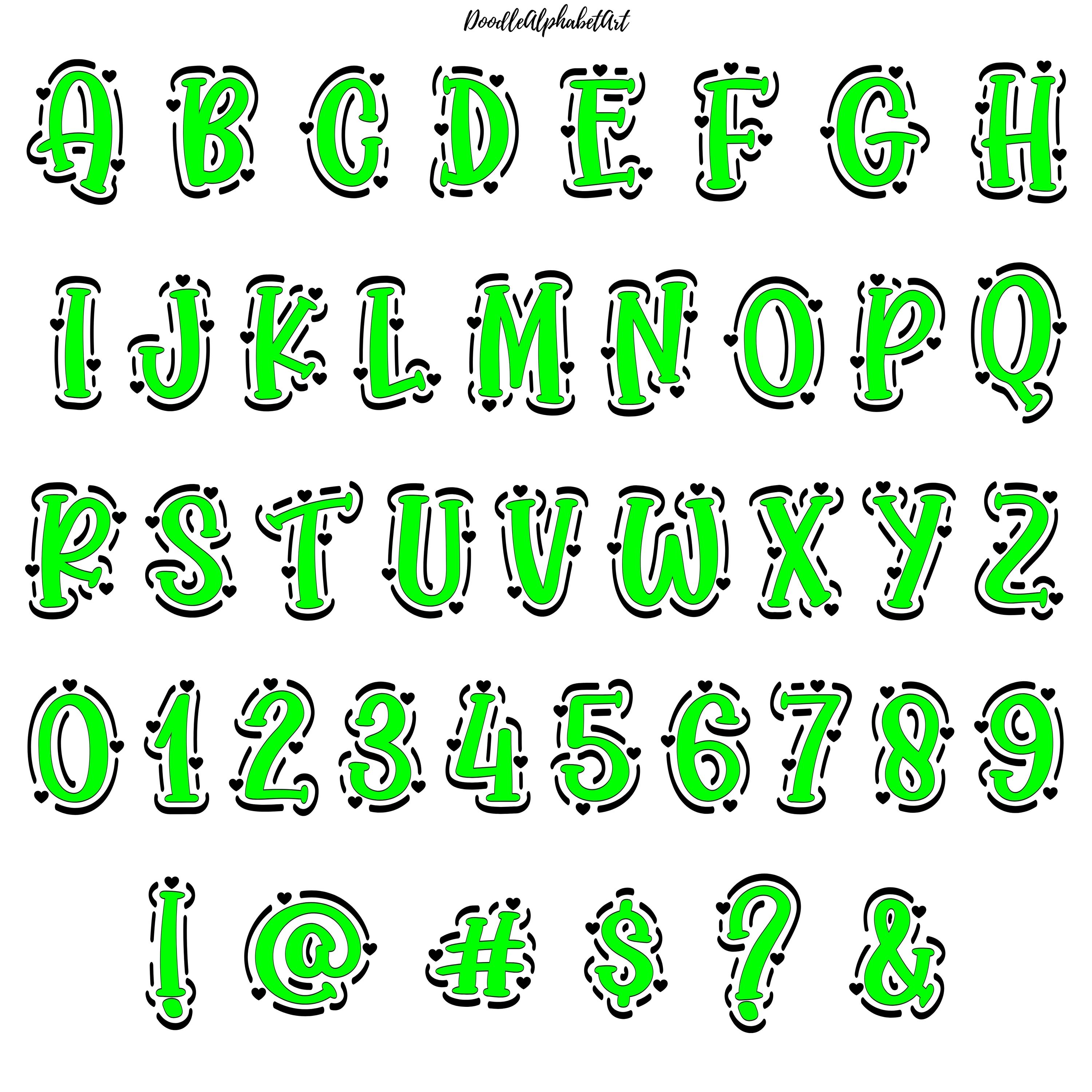 Lines and Hearts Doodle Alphabet SVG PNG: DIY Crafts & Sublimation ...