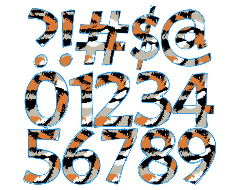Tiger Stripe Animal Print Alphabet PNG Azure Color Lines - Etsy