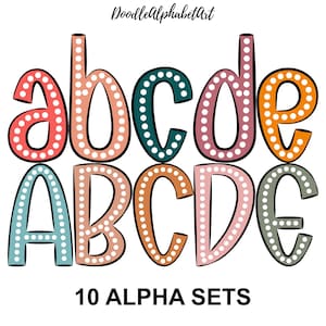 Boho Dots Letters PNG Bundle, Bohemian Color Palette, 10 Alpha Sets ...